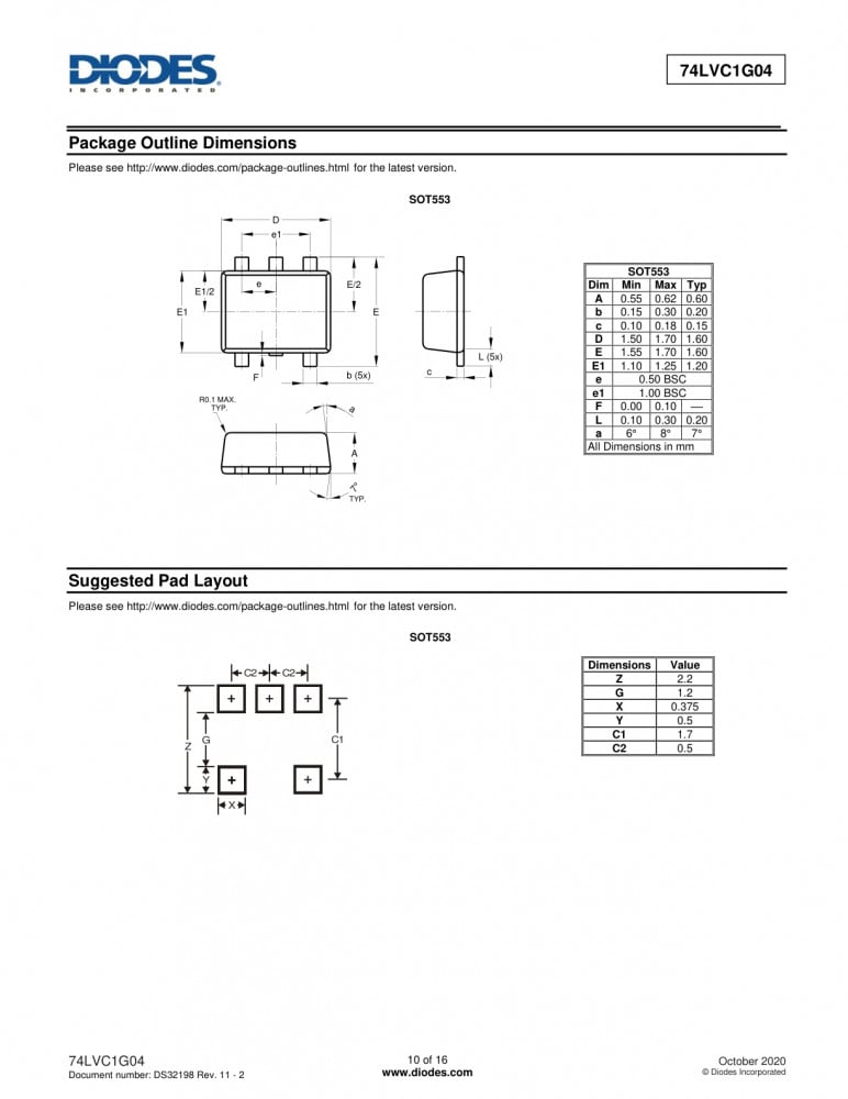 74LVC1G04SE-7 datasheet page 10
