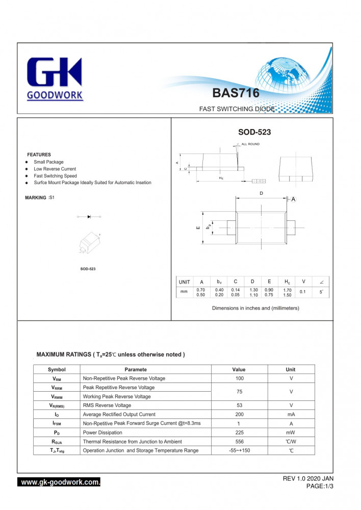 GOODWORK BAS716 datasheet page 1