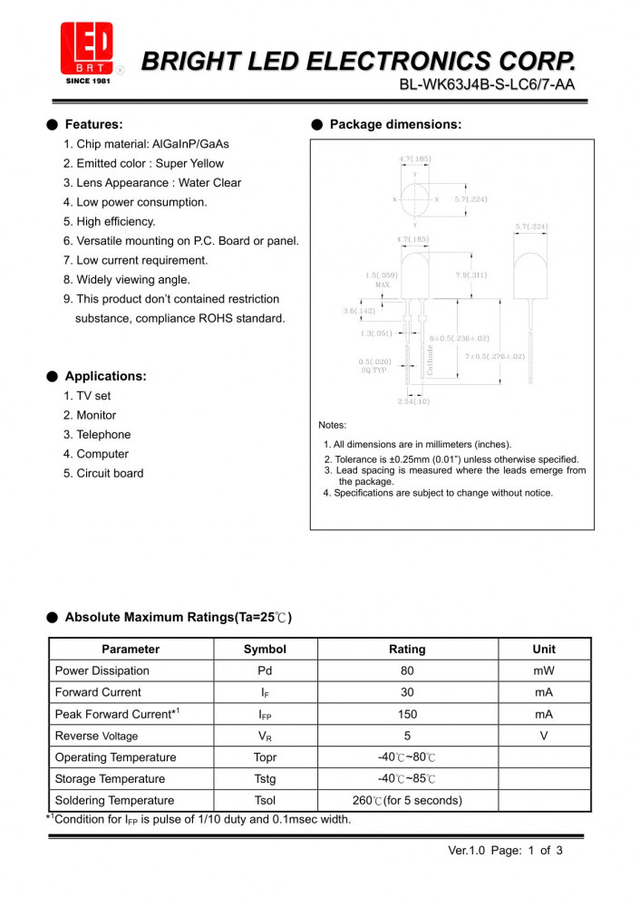 BL-WK63J4B-S-LC6-7-AA datasheet page 1