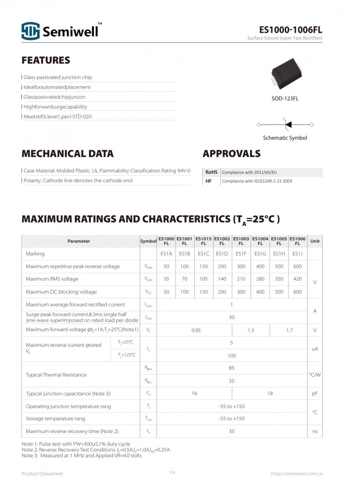 ES1001FL datasheet page 1