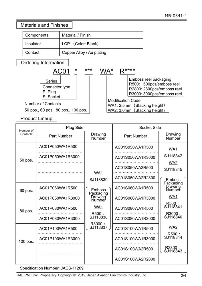 JAE AC01 series document page 2