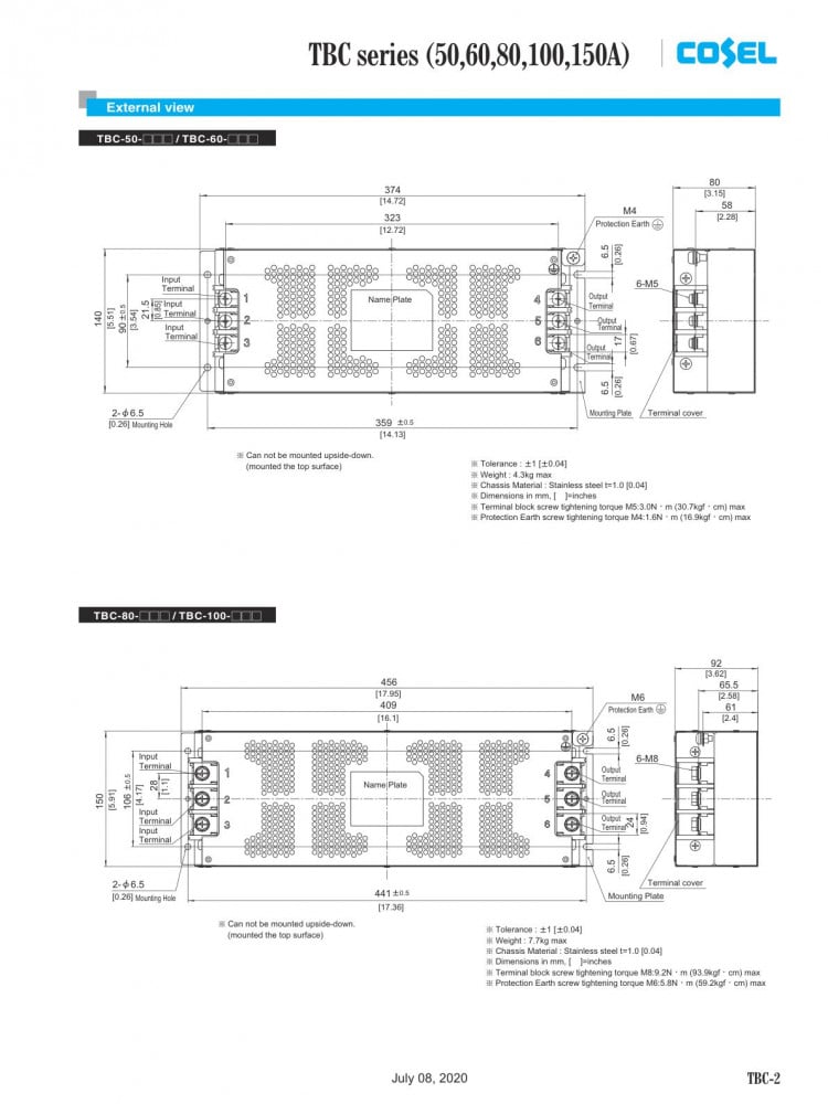 Cosel TBC series documentation page 2
