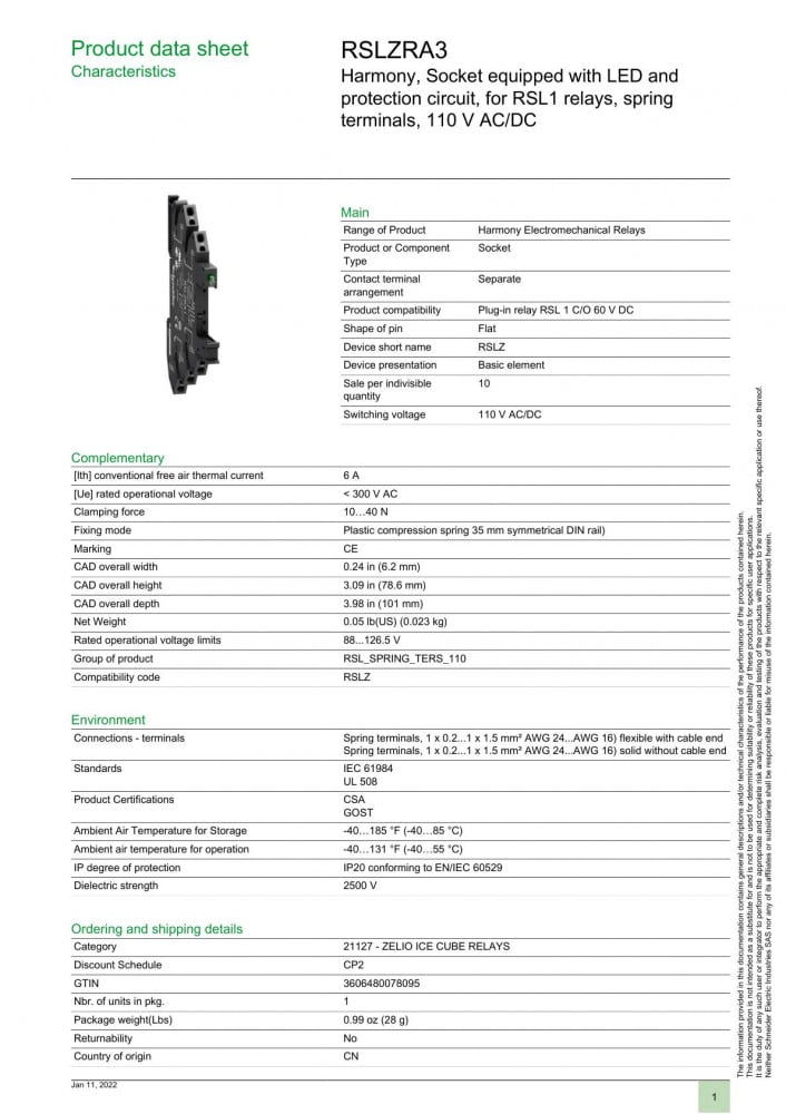 RSLZRA3 product documentation page 1