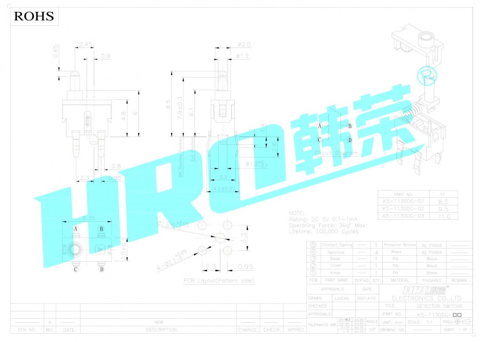 K5-1130DG detector switch drawing page 1