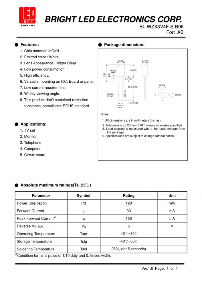 BL-WZX3V4F-S-B06 datasheet page 1