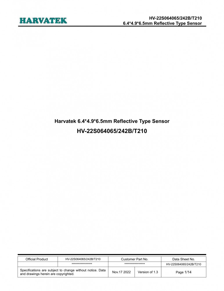 HV-22S064065/242B/T210 datasheet page 1