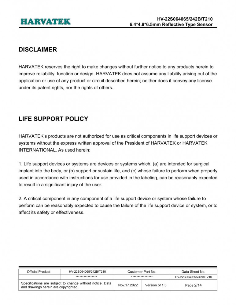HV-22S064065/242B/T210 datasheet page 2
