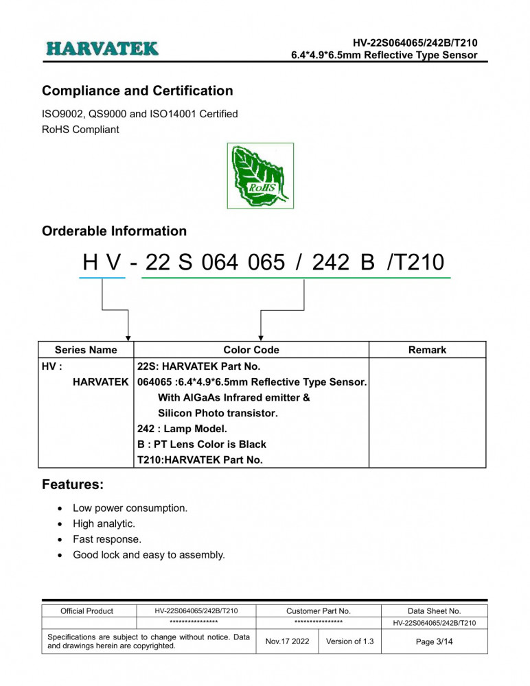 HV-22S064065/242B/T210 datasheet page 3