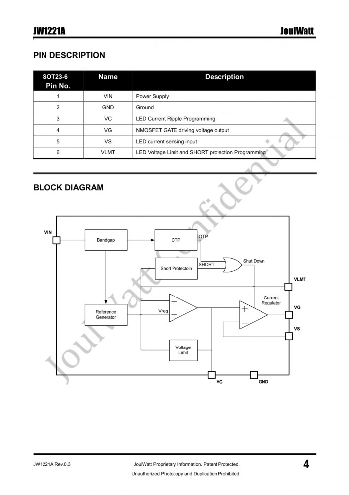 JW1221A datasheet page 4