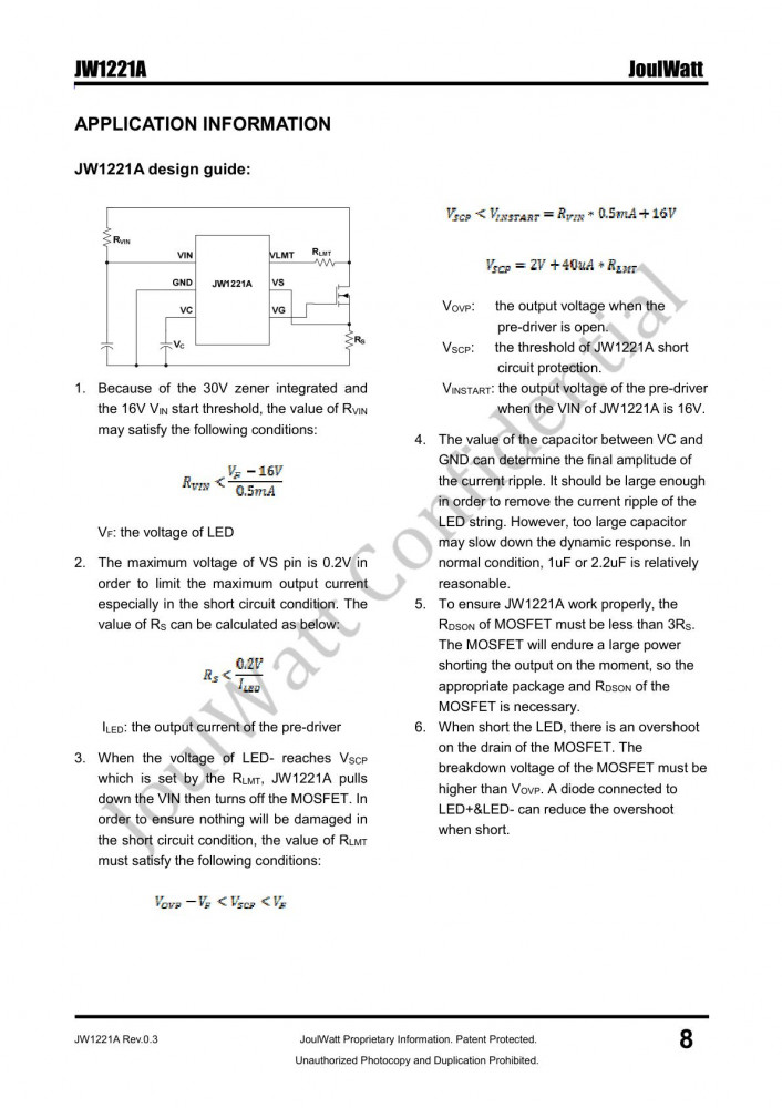 JW1221A datasheet page 8