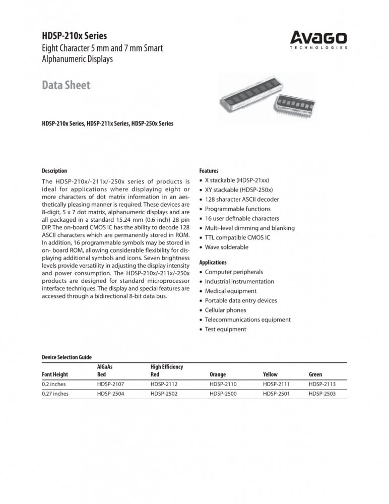 HDSP-2502 datasheet page 1