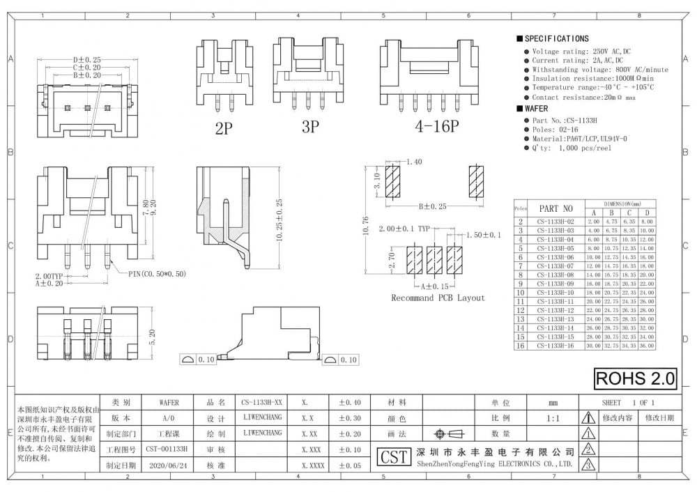 CST CS-1133H series technical drawing page
