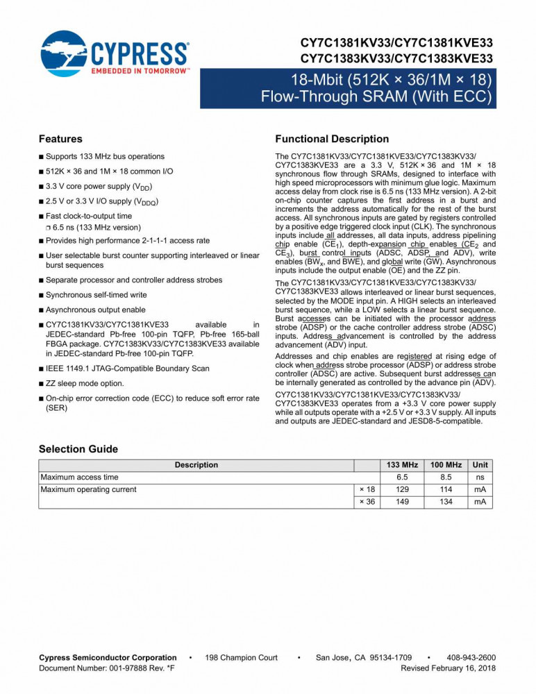 CY7C1381KV33 datasheet page 1