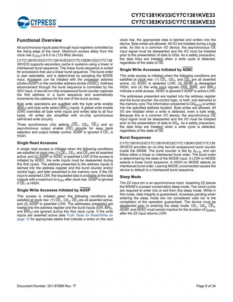 CY7C1381KV33 datasheet page 9