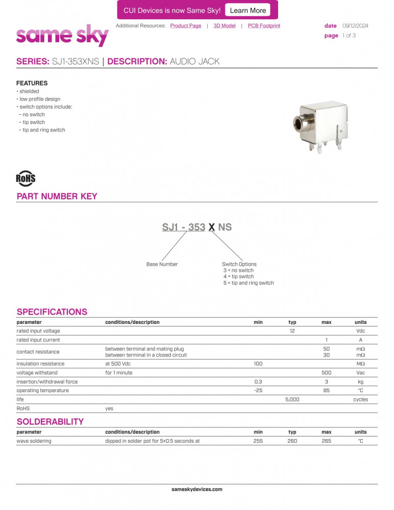 SJ1-3535NS technical document page 1