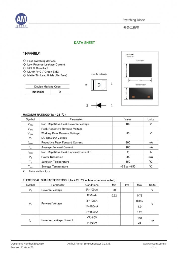 1N4448D1 datasheet page 1