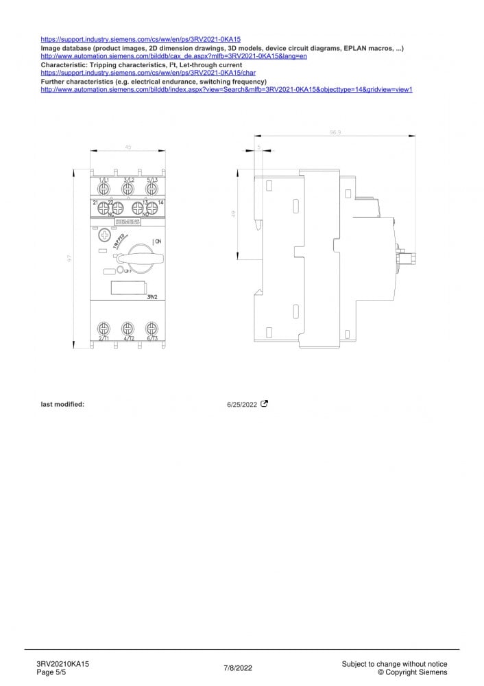 SIEMENS 3RV20210KA15 technical document page 5