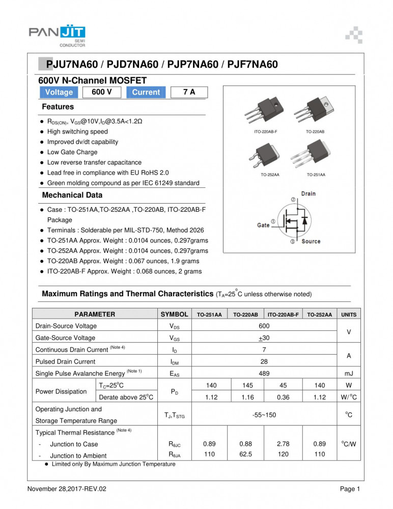 PJD7NA60 datasheet page 1