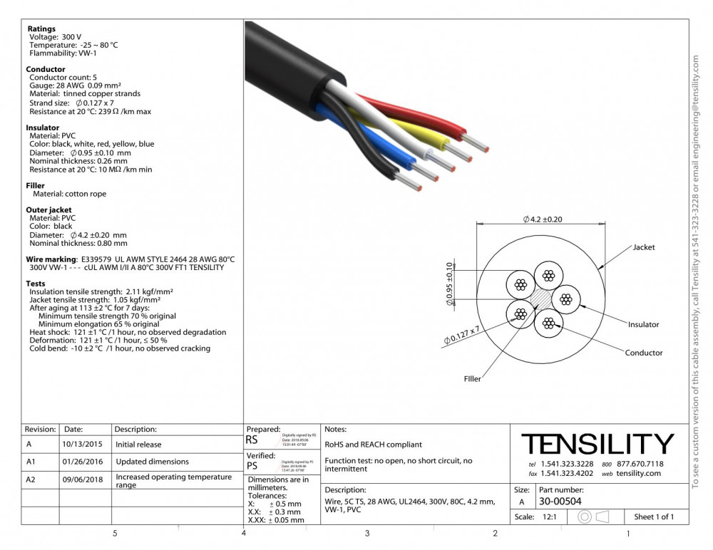 Tensility International 30-00504 cable specification drawing