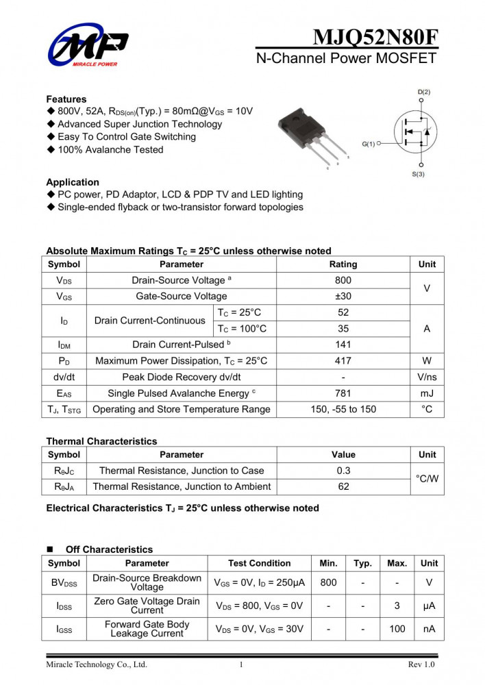 MJQ52N80F datasheet page 1