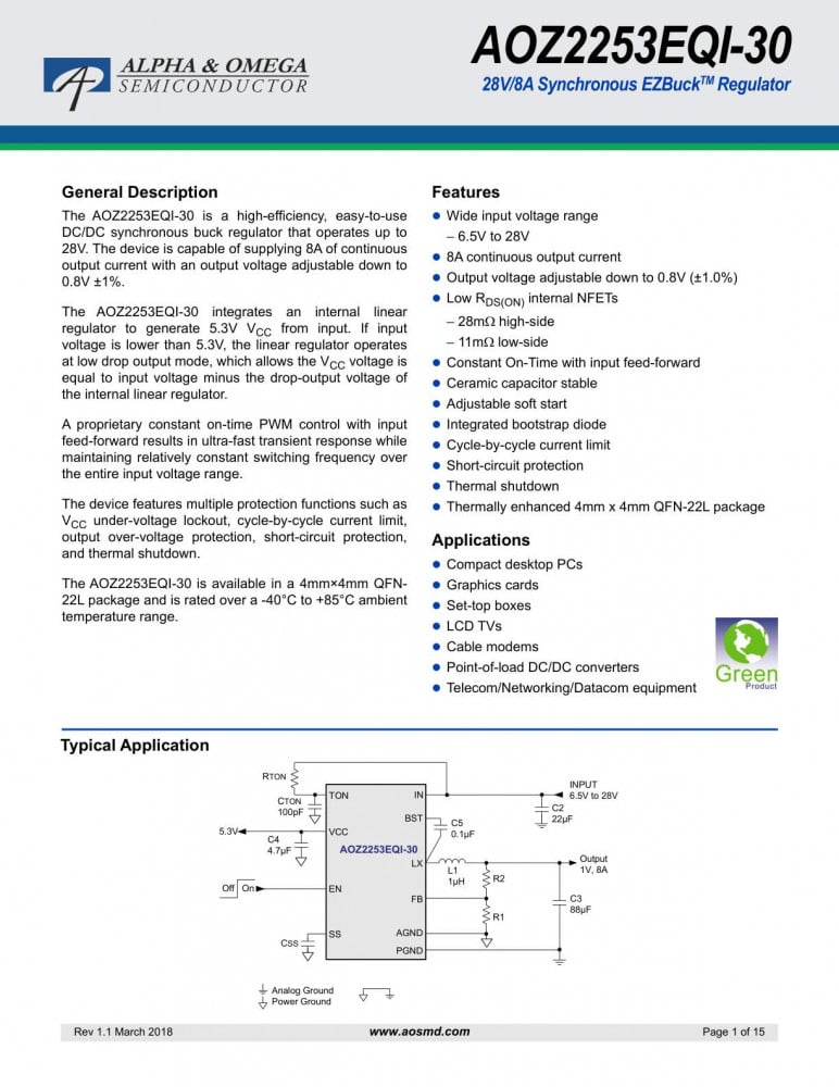 AOZ2253EQI-30 datasheet page 1