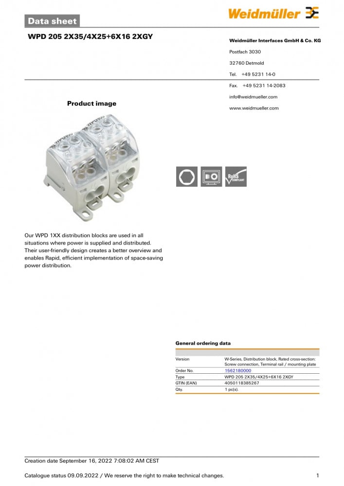 WPD 205 datasheet page 1