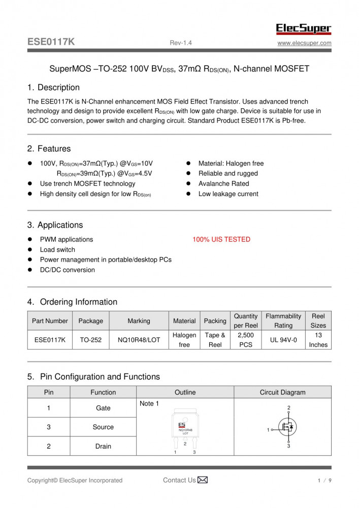ESE0117K datasheet page 1