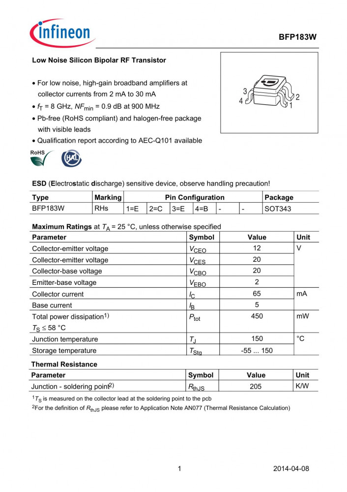 BFP183W datasheet page 1