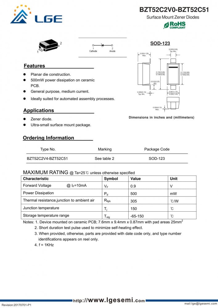 LGE BZT52C24 datasheet page 1
