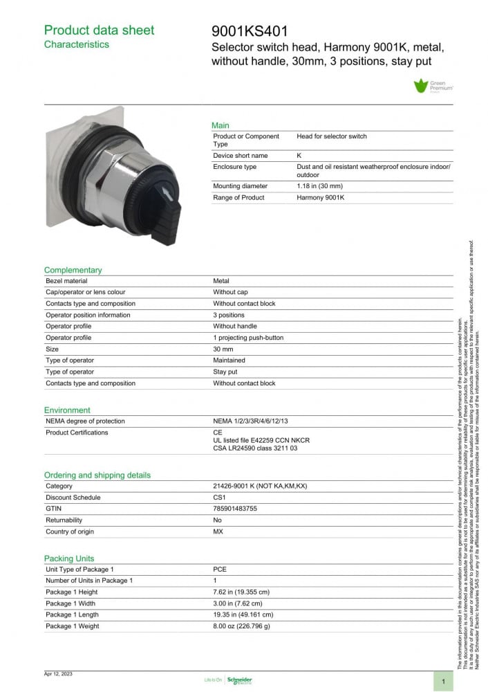9001KS401 technical document page 1
