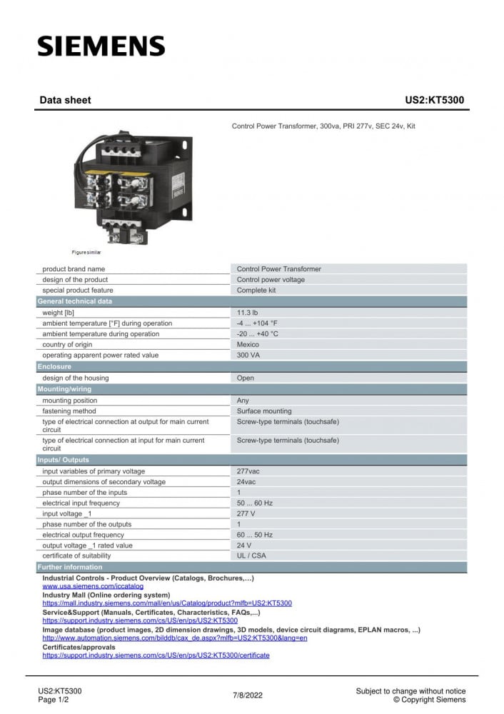 SIEMENS KT5300 technical document page 1