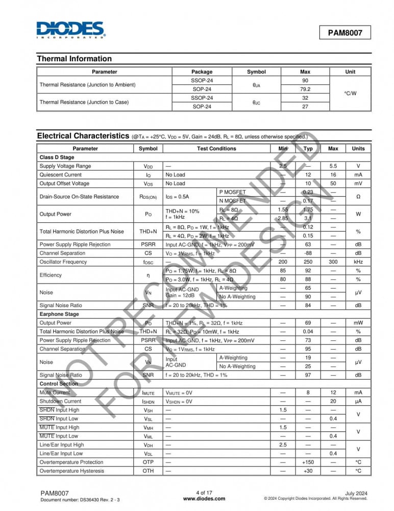 PAM8007NHR datasheet page 4
