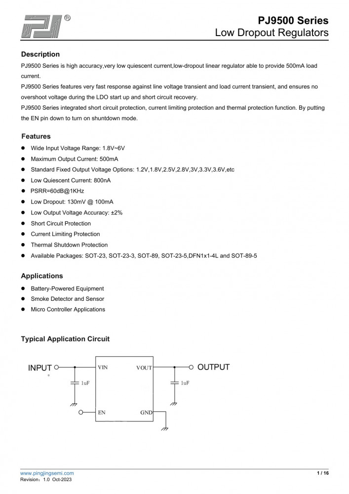 PJ9500 datasheet page 1