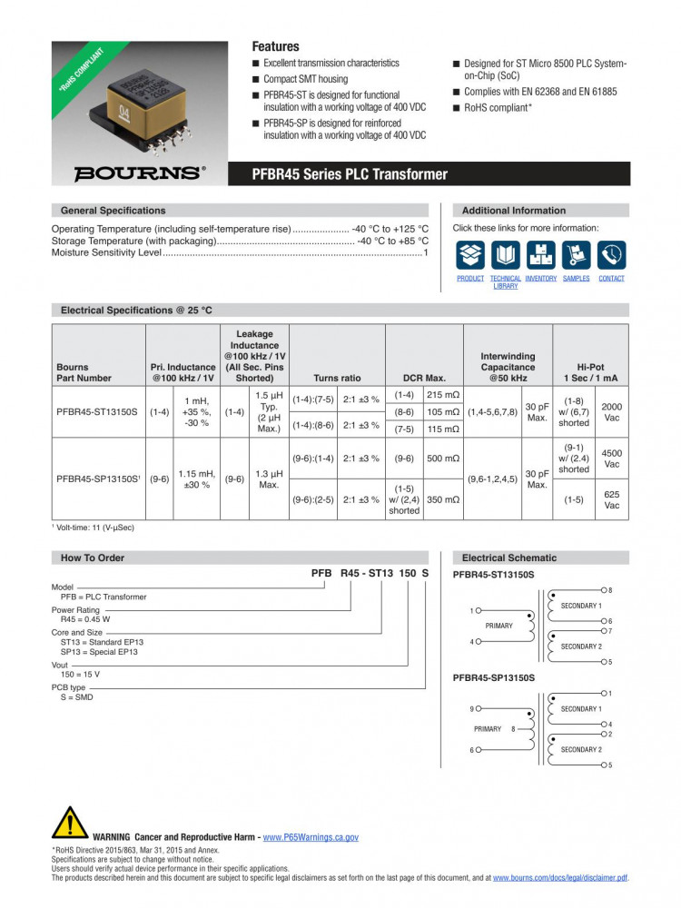 PFBR45 series datasheet page 1
