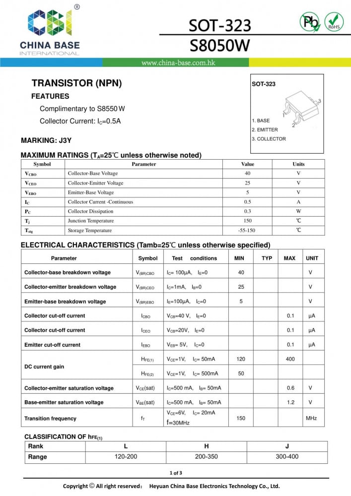 CBI S8050W datasheet page 1