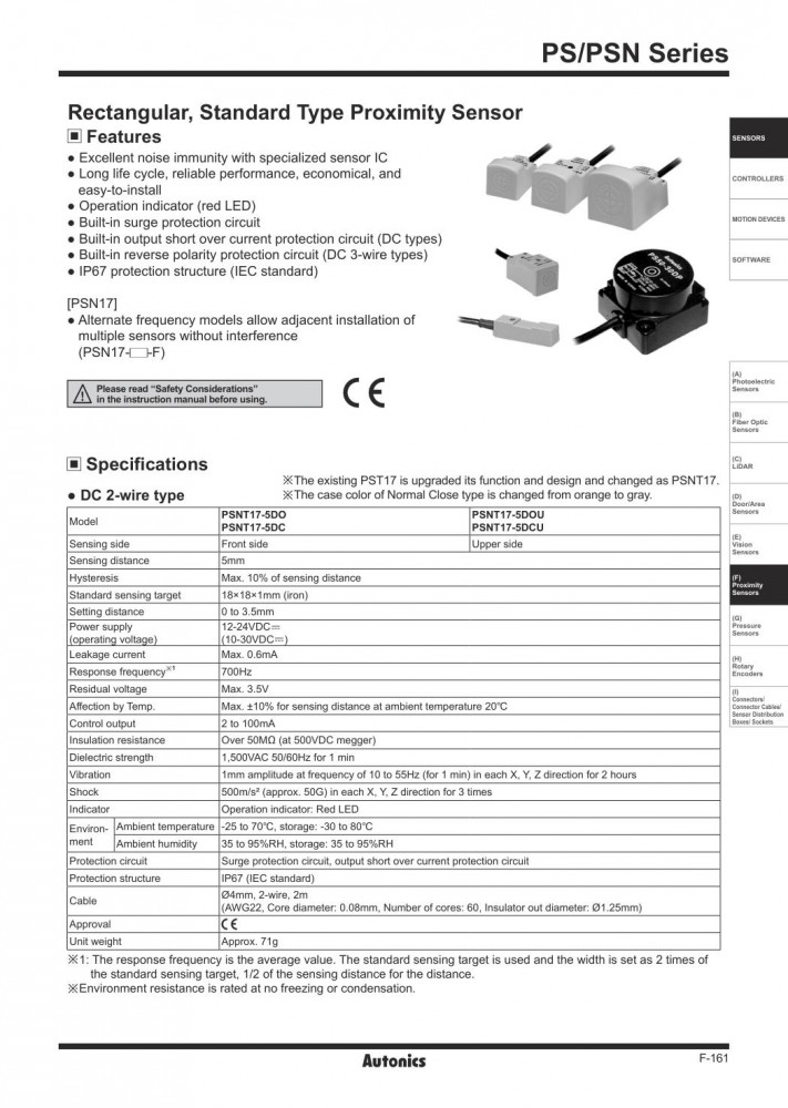 Autonics PSN series document page 1