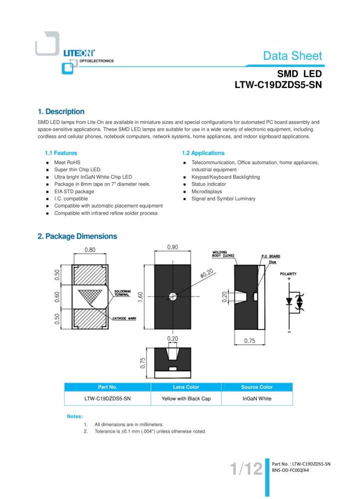 LTW-C19DZDS5-SN datasheet page 2