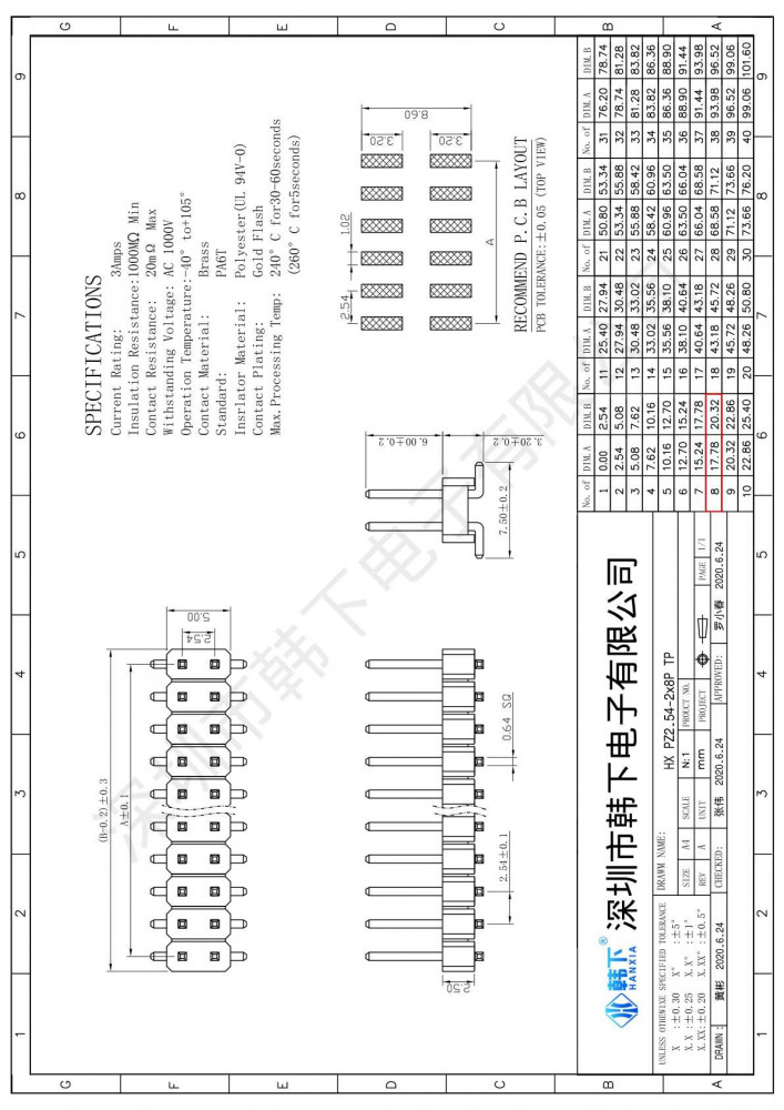 HX PZ2.54-2x8P TP document page 1