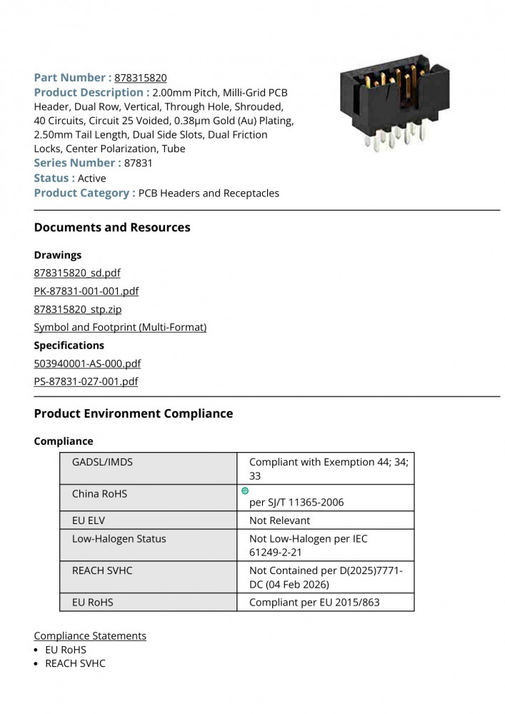 MOLEX 878315820 product document image 1