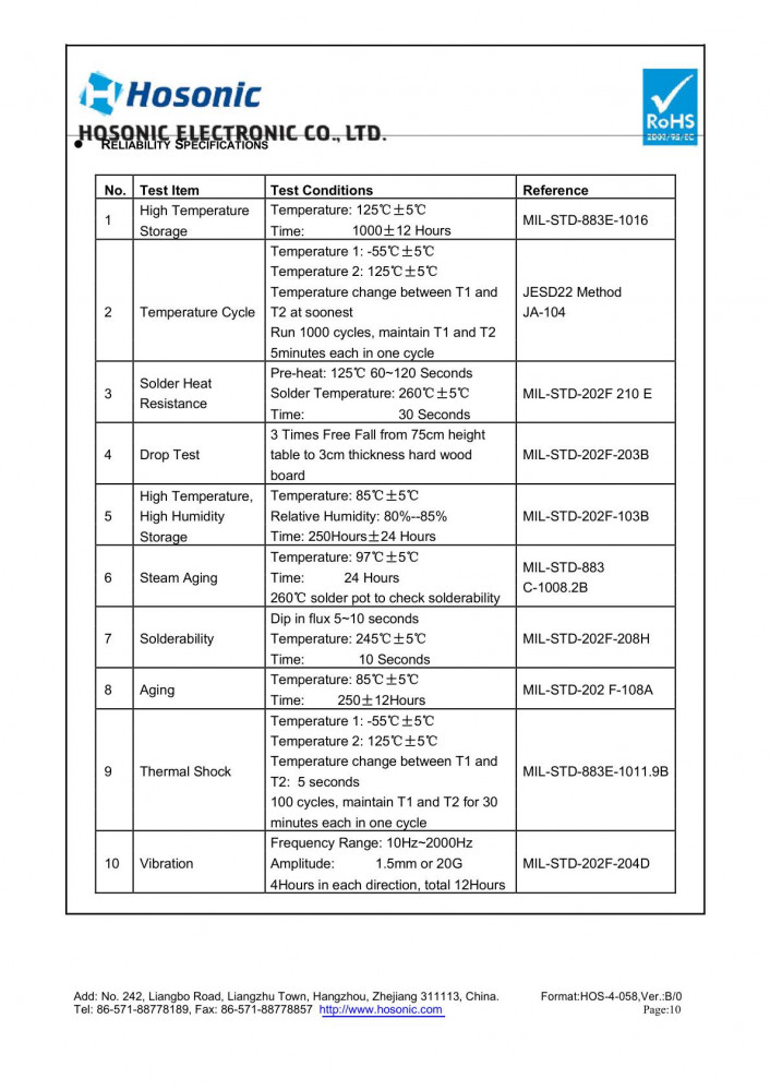 HOSONIC E2SB54E000000E datasheet page 10