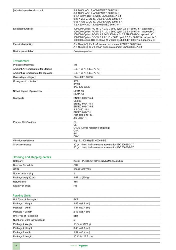 XB4BD33 technical document page 2