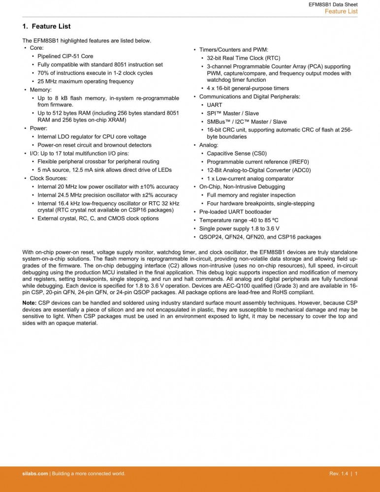 EFM8SB1 datasheet page 2