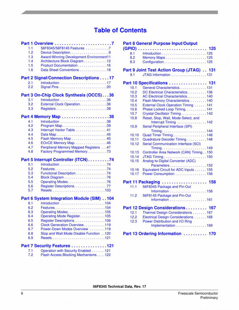 MC56F8145 data sheet page 6