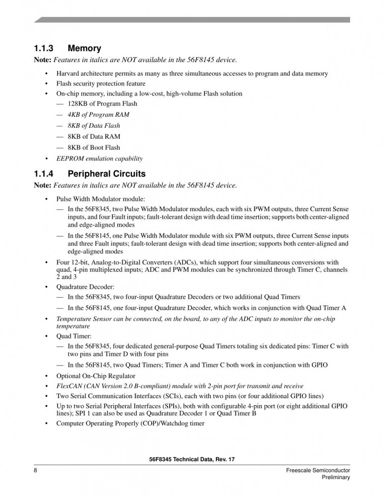 MC56F8145 data sheet page 8