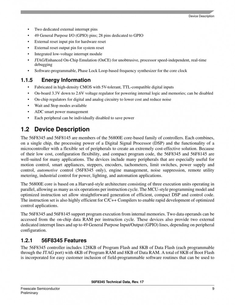 MC56F8145 data sheet page 9