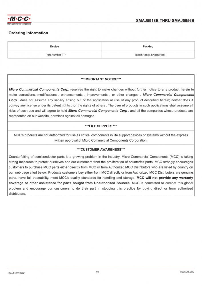 MCC SMAJ5931B-TP datasheet page 4