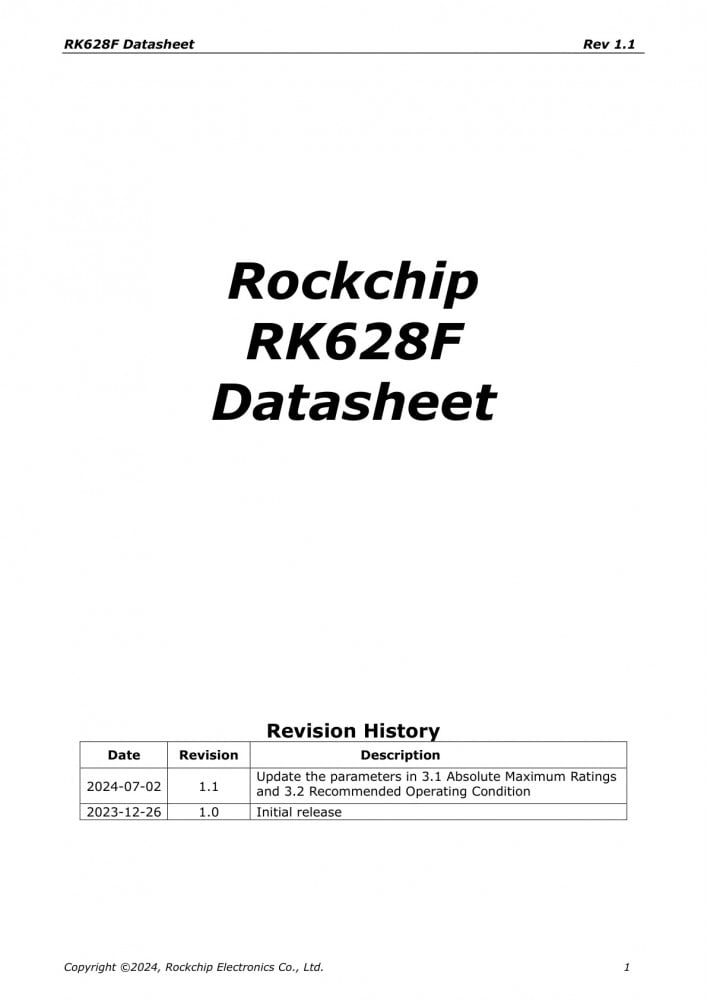 RK628F datasheet page 1