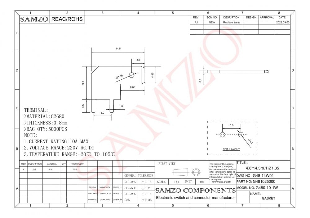SAMZO G480-10-1W technical drawing