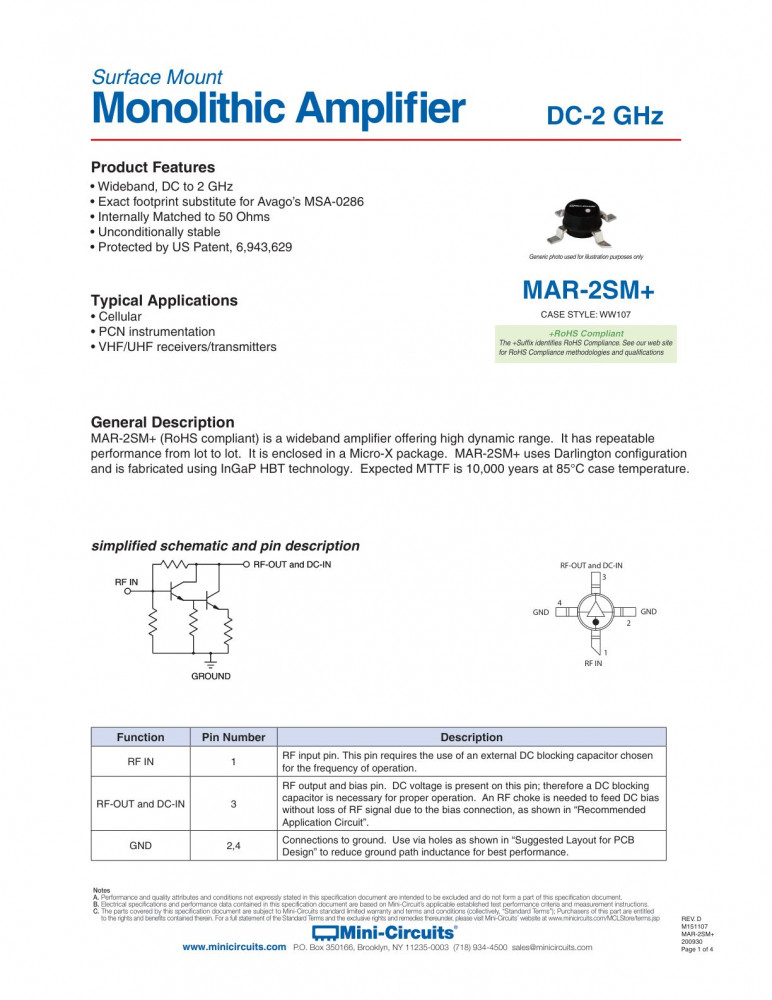 MAR-2SM+ datasheet page 1