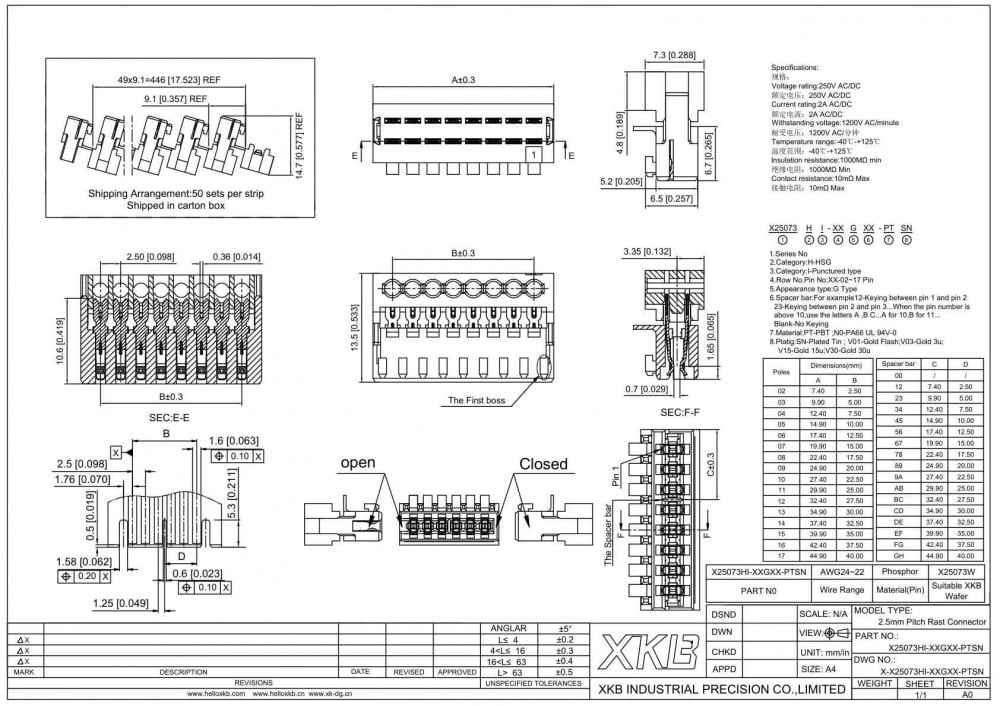 XKB Connection X25073 series technical drawing